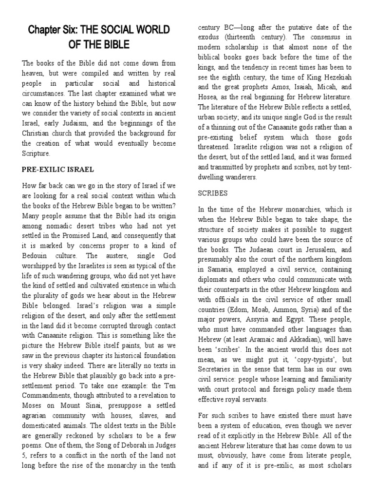 Chapter Six: The Social World of The Bible: Pre-Exilic Israel | PDF ...