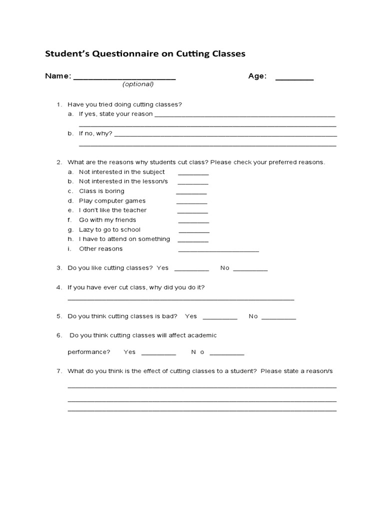 Student's Questionnaire On Cutting Classes: Name: - Age | PDF
