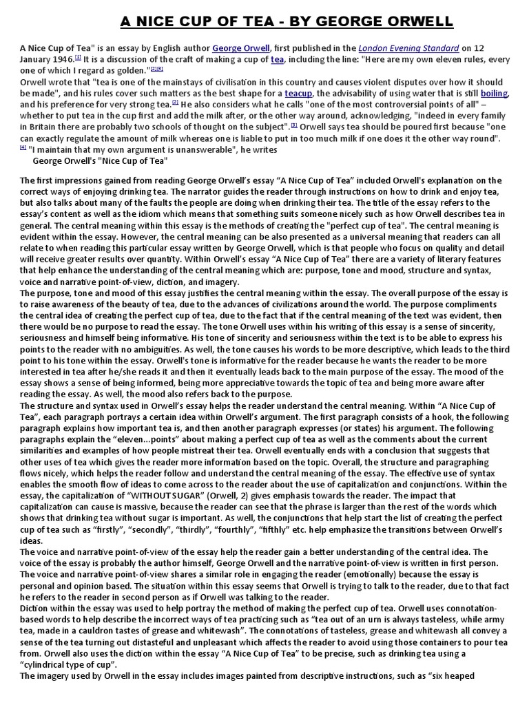 A Nice Cup of Tea Essay | PDF | Essays | Cognitive Science
