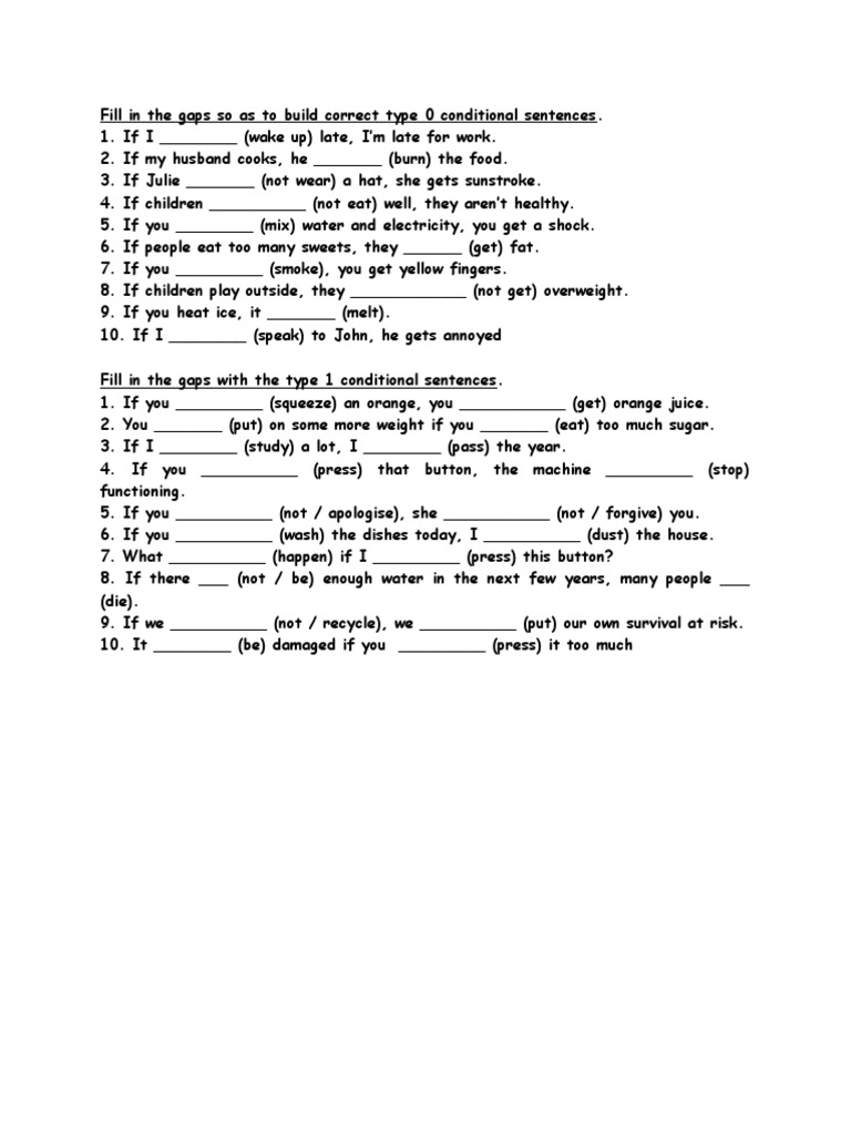 Zero and First Conditional Exercises | PDF