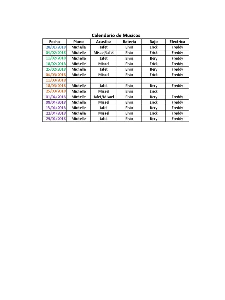 Calendario de Músicos 2018 | PDF | Home & Garden | Technology & Engineering