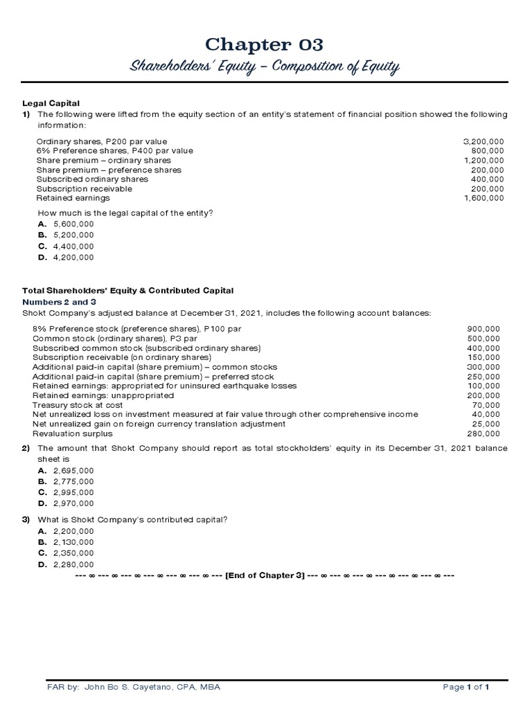Shareholders' Equity Composition Explained | PDF | Capital Surplus ...
