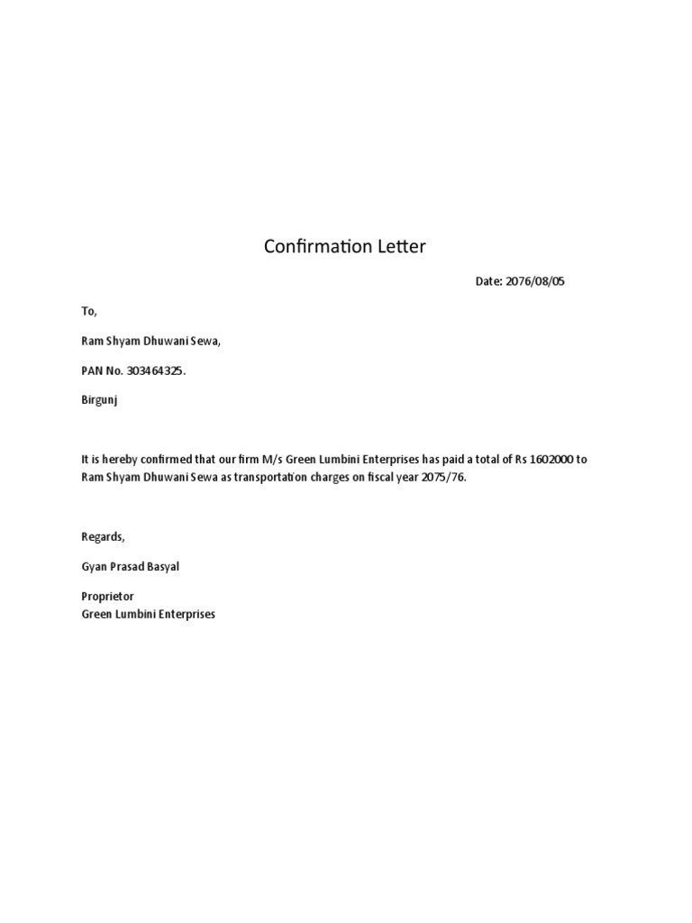 Confirmation Letter | PDF