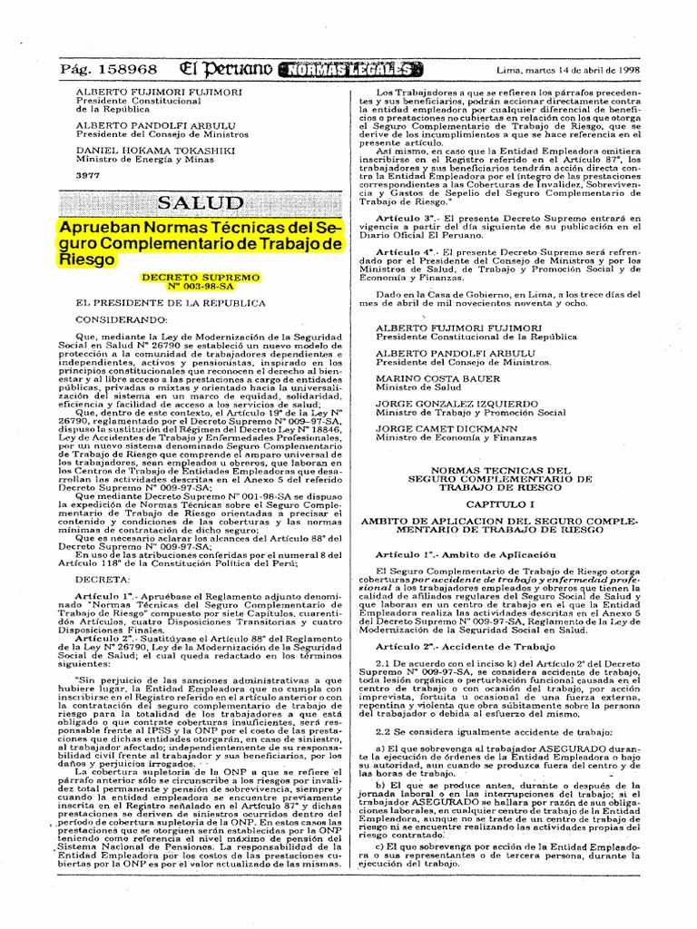 DS 003 98 Sa PDF | PDF | Seguro | Empleo