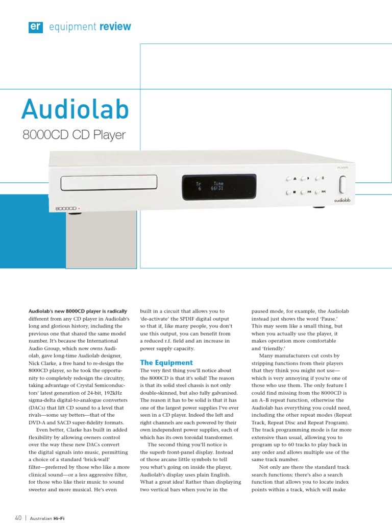Audiolab CD8000 CD Player Review | PDF | Compact Disc | Sampling ...