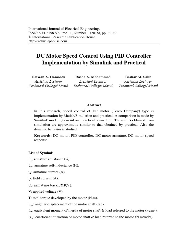 DC Motor Speed Control PID Implementation Simulink PDF | PDF | Electric ...