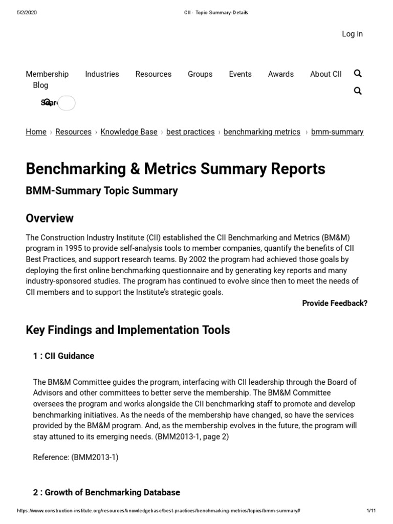CII-Benchmarking and Metrics PDF | PDF | Benchmarking | Performance ...