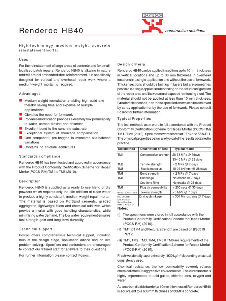 Renderoc HB40: High-Technology Medium Weight Concrete Reinstatement ...