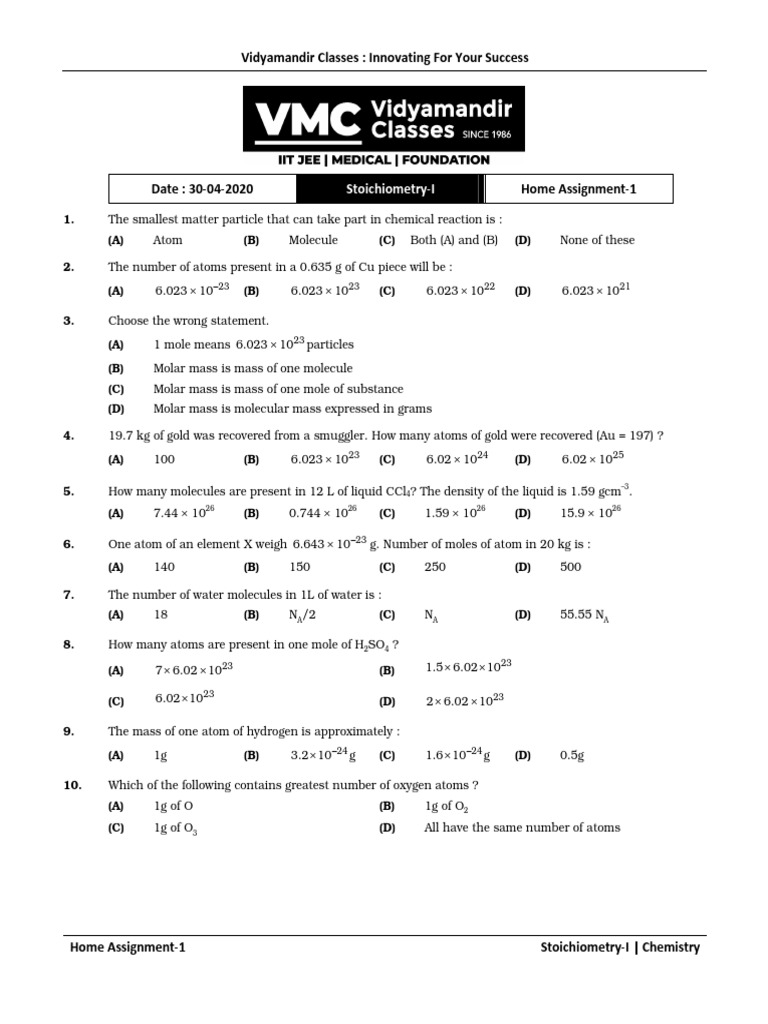 Stoichiometry Chemistry Assignment | PDF | Mole (Unit) | Stoichiometry