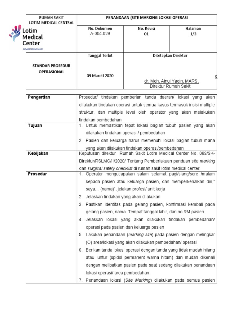 Spo Penandaan (Marking Site) Lokasi Operasi Revisi-1 | PDF