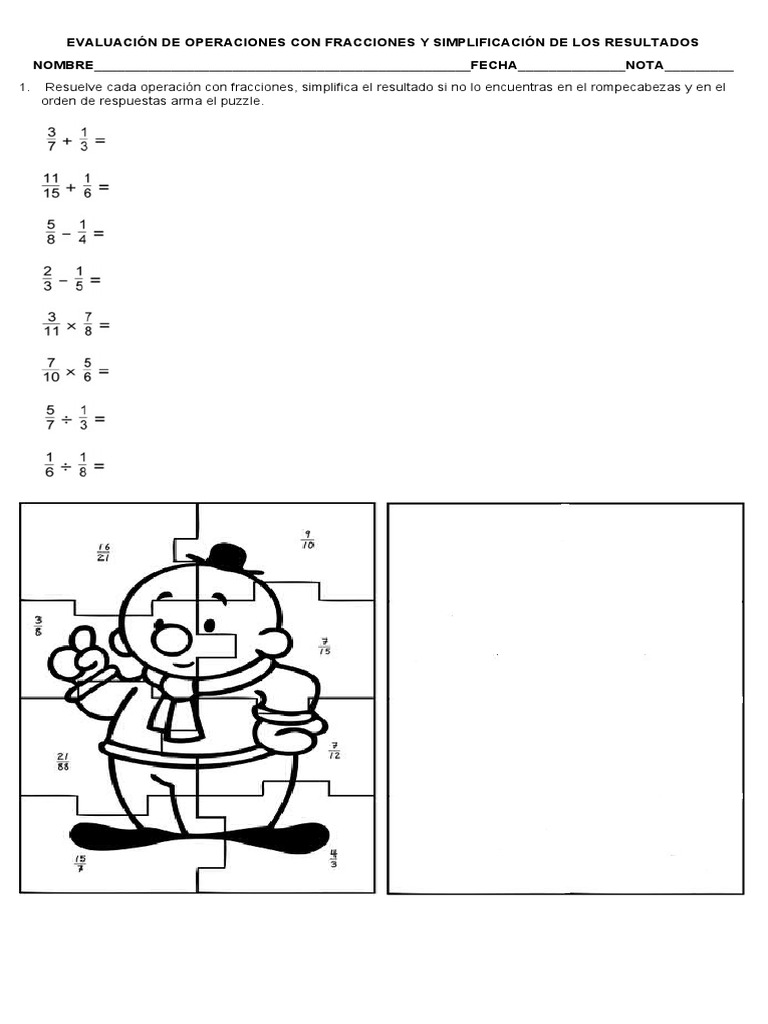 Evaluación de Operaciones Con Fracciones y Simplificación de Los ...