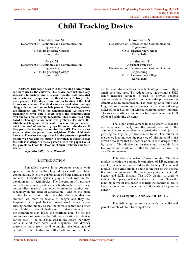 Child Tracking Device IJERTCONV6IS08021 | PDF | Global Positioning ...