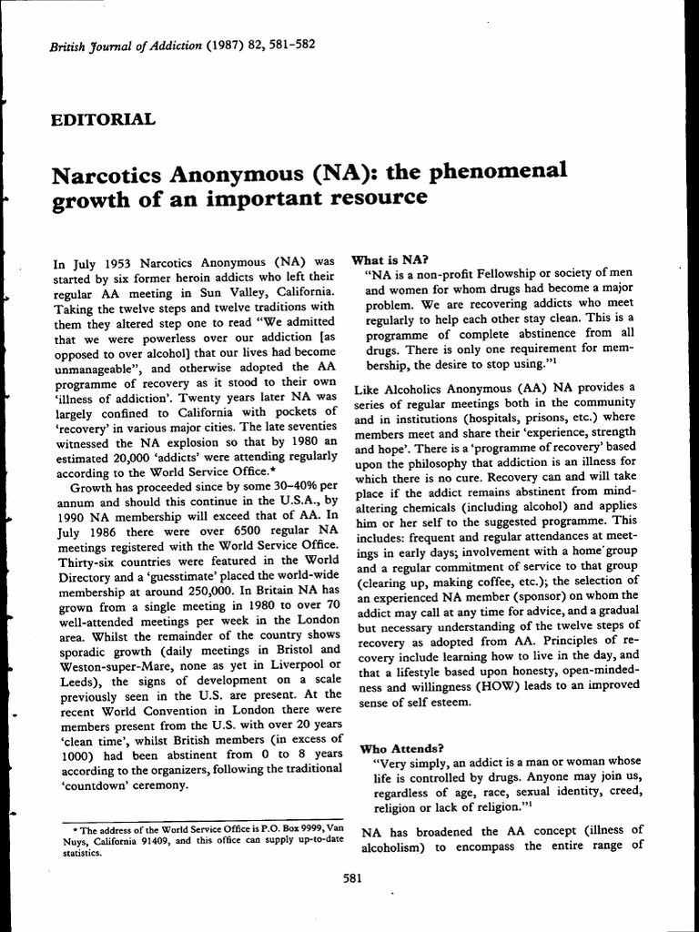 Narcotics Anonymous (NA) : The Phenomenal Growth of An Important ...