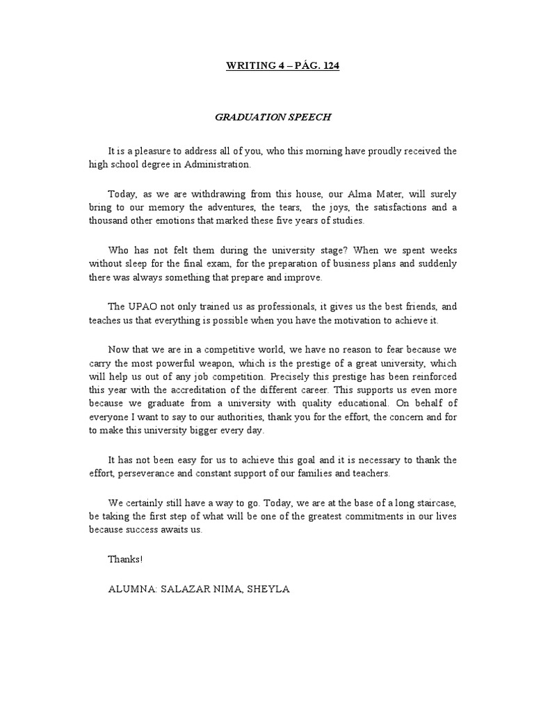 Inspiring High School Graduation Speech | PDF