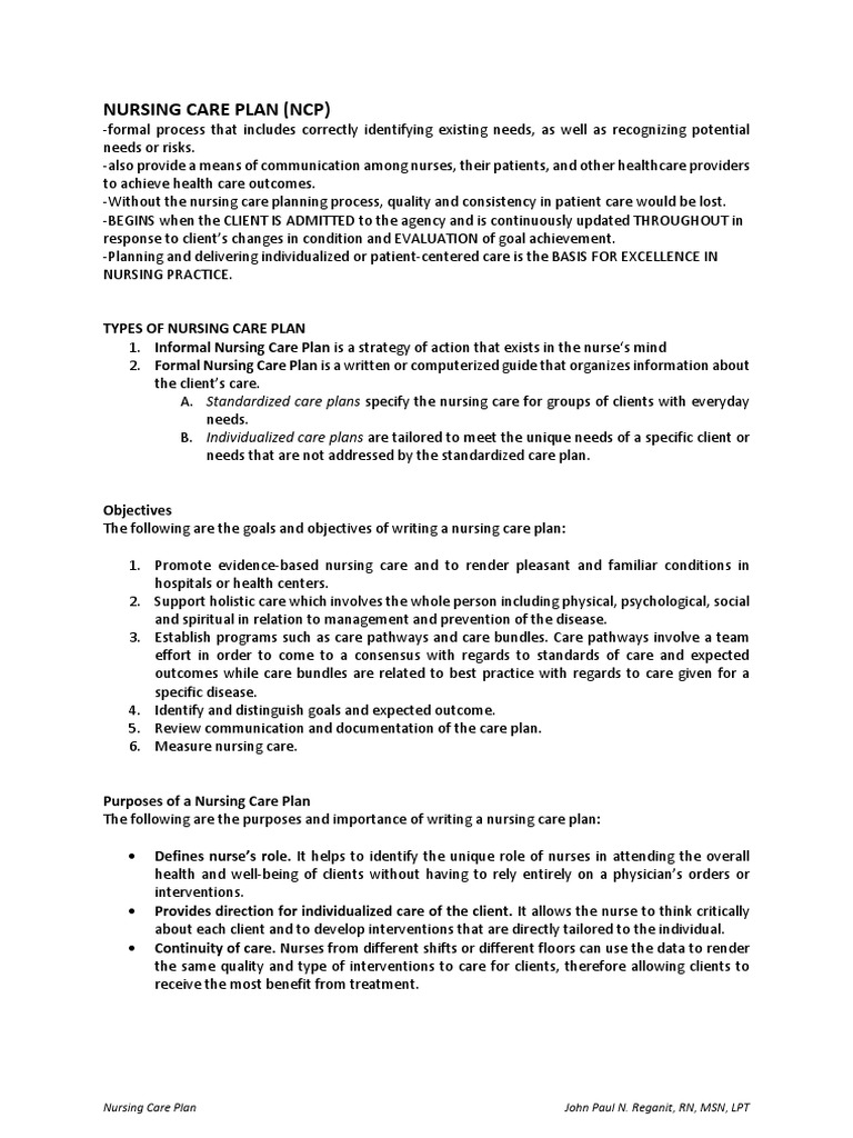 Types of Nursing Care Plan | PDF | Nursing | Medical Diagnosis