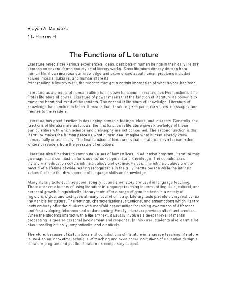 Function of Literature | PDF | Value (Ethics) | Language Education