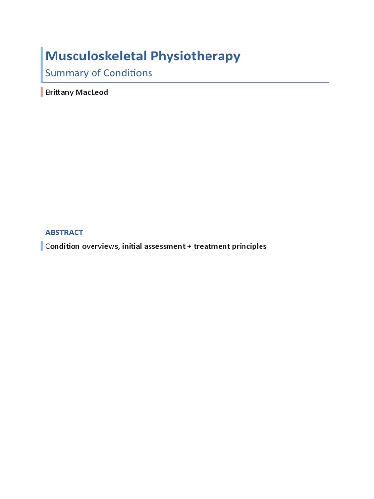 Musculoskeletal Physiotherapy: Summary of Conditions | PDF | Ankle | Knee