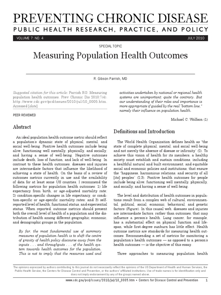 Measuring Population Health Outcomes | PDF | Life Expectancy ...