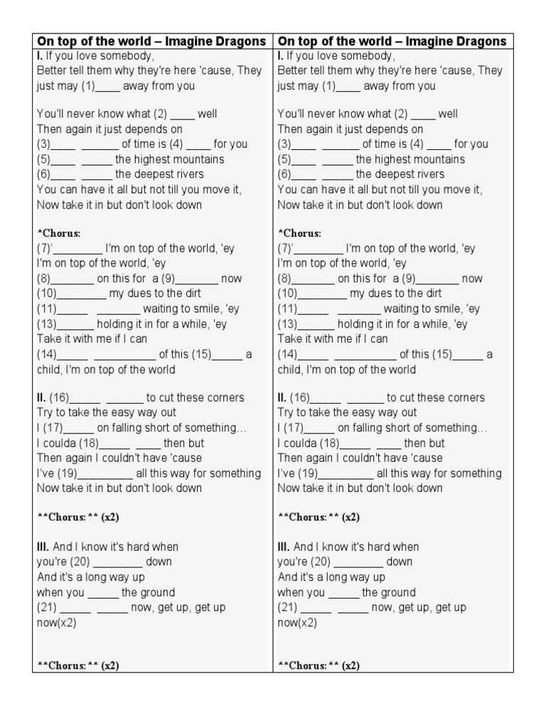 On Top of the World - Imagine Dragons | PDF