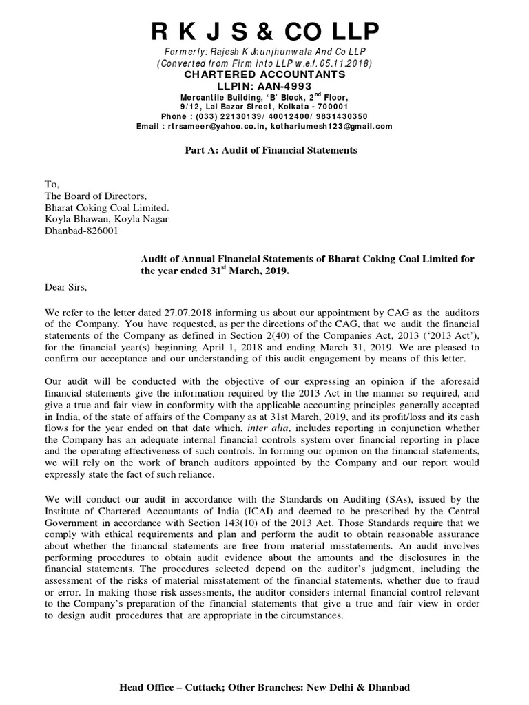 2019 Audit Engagement Letter | PDF | Internal Control | Audit