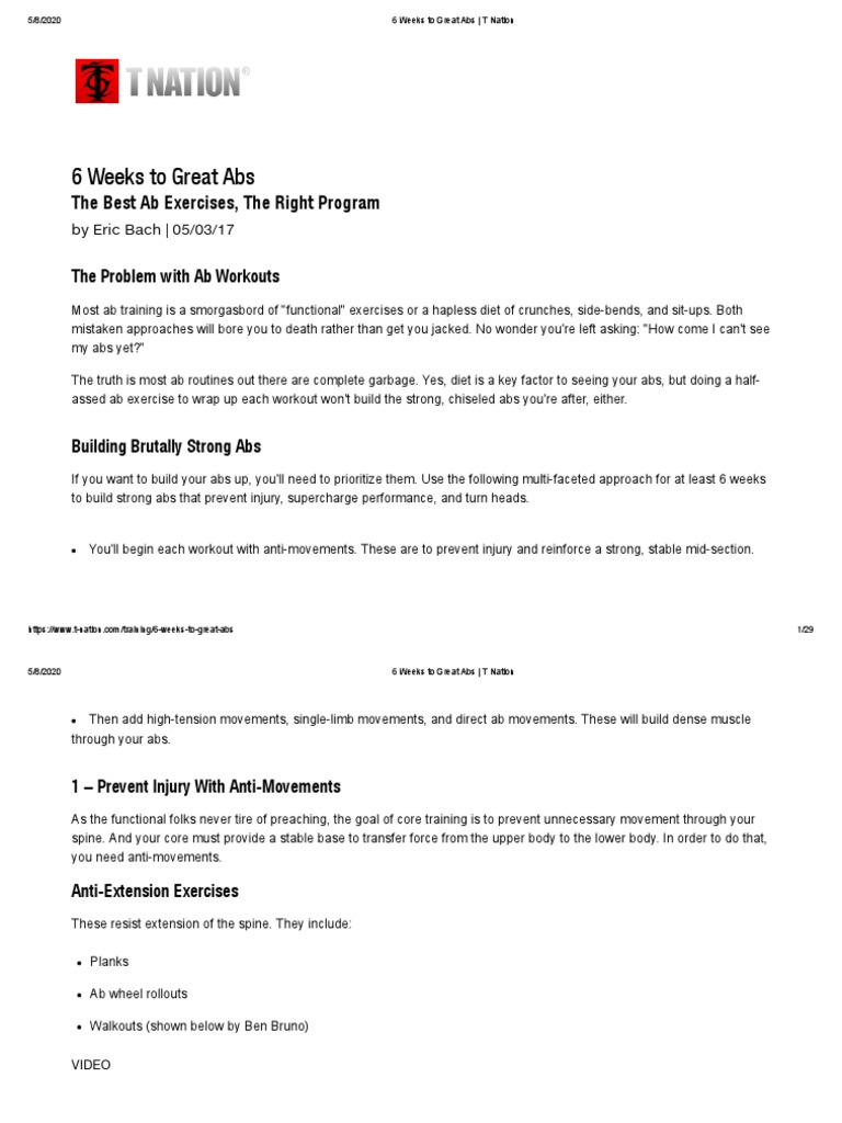 6 Weeks To Great Abs - T Nation | PDF | Anatomical Terms Of Motion ...