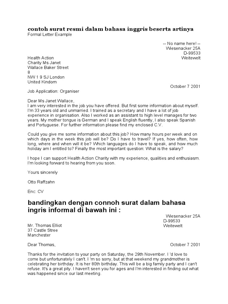 Contoh Surat Resmi dalam Bahasa Inggris | PDF | Written Communication ...
