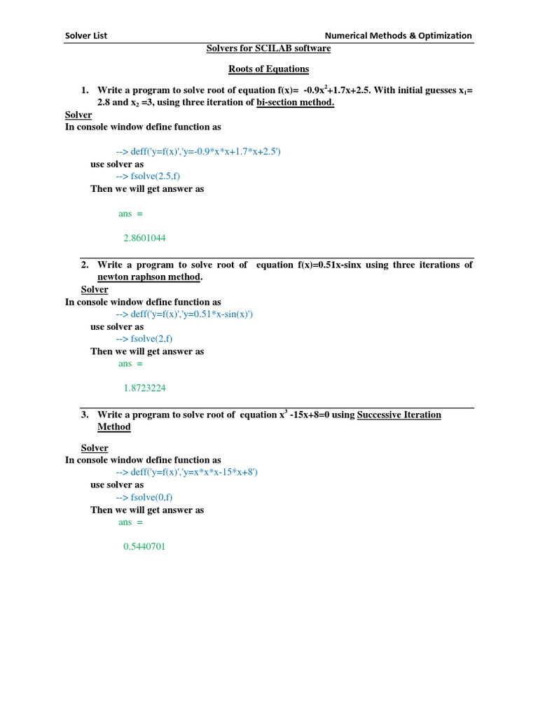 SCILAB Solver NMOP PDF | PDF | Numerical Analysis | Matrix (Mathematics)