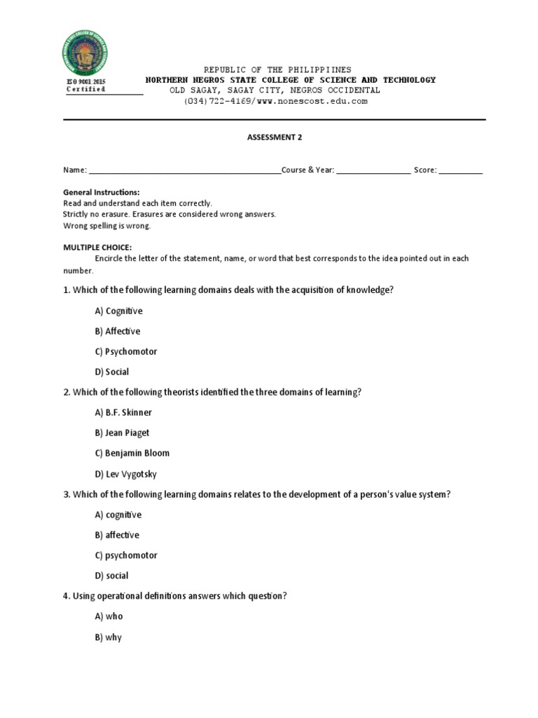 Test Questions | PDF | Educational Assessment | Multiple Choice