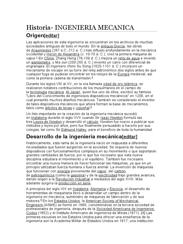 Historia Ingenieria Mecanica Pdf Ingeniería Mecánica Ingeniería