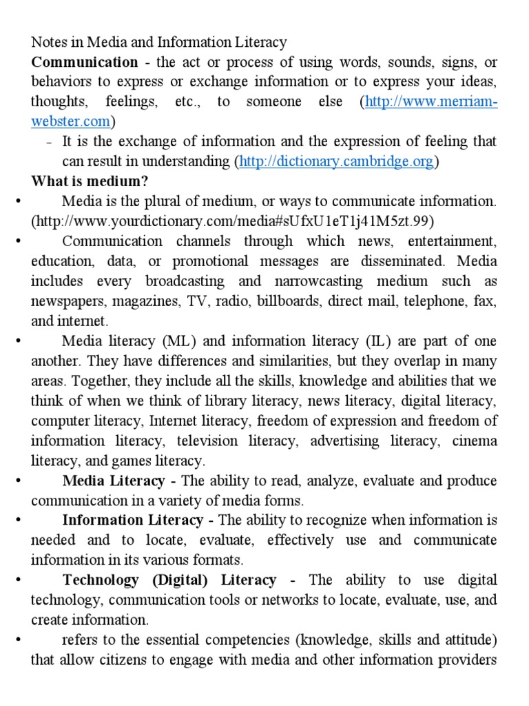 Notes in Media and Information Literacy | PDF | Media (Communication ...