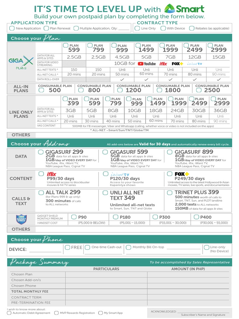 Build Your Own Postpaid Plan by Completing The Form Below | PDF ...