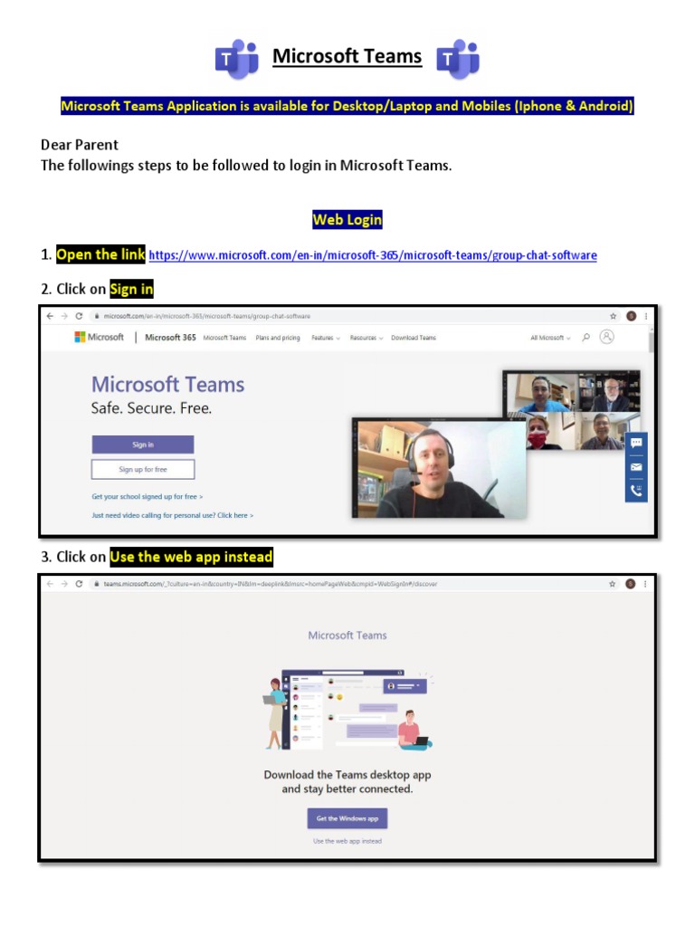 Microsoft Teams: Dear Parent The Followings Steps To Be Followed To ...