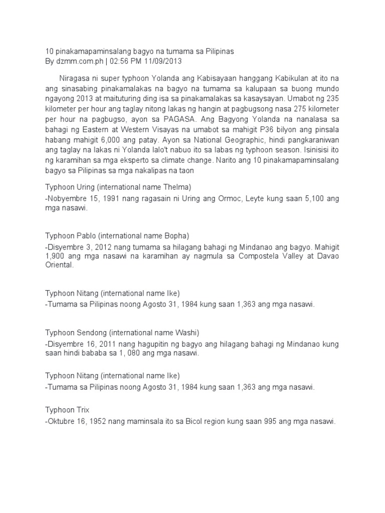 Halimbawa NG Bagyo | PDF