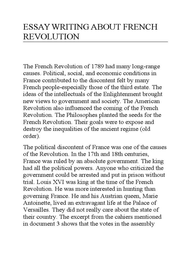 Essay Writing About French Revolution | PDF | French Revolution | Taxes