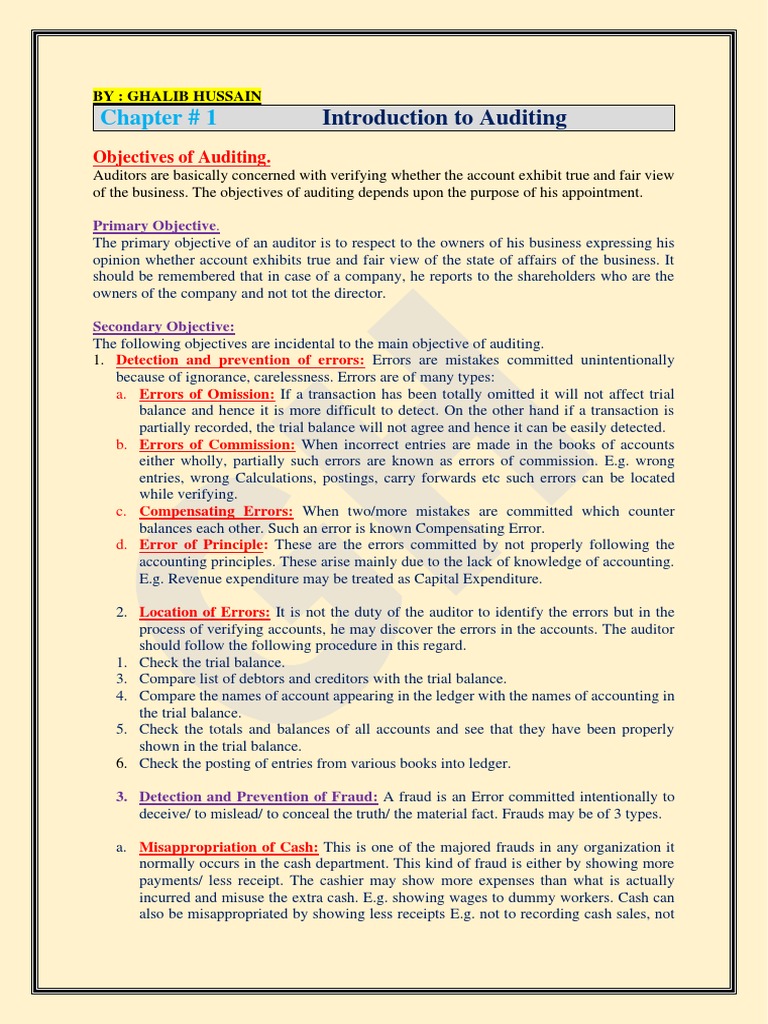 Chapter # 1: Introduction To Auditing | PDF | Receipt | Audit