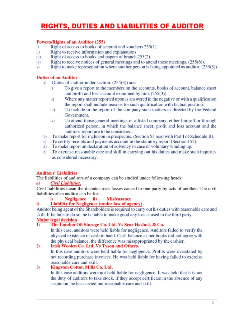 Rights, Duties and Liabilities of Auditor: I) Ii) Iii) Iv) V) | PDF ...
