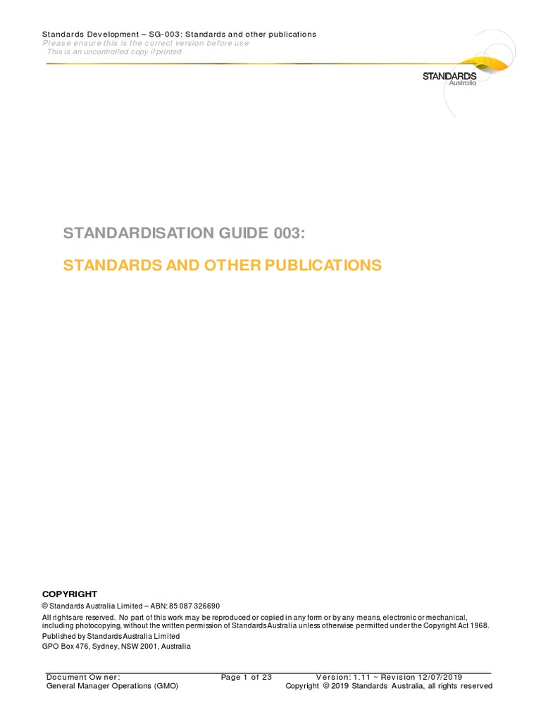 Standardisation Guide 003:: Standards and Other Publications | PDF ...