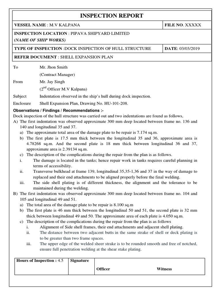Dry Dock Hull Inspection Report | PDF | Hull (Watercraft) | Water Transport