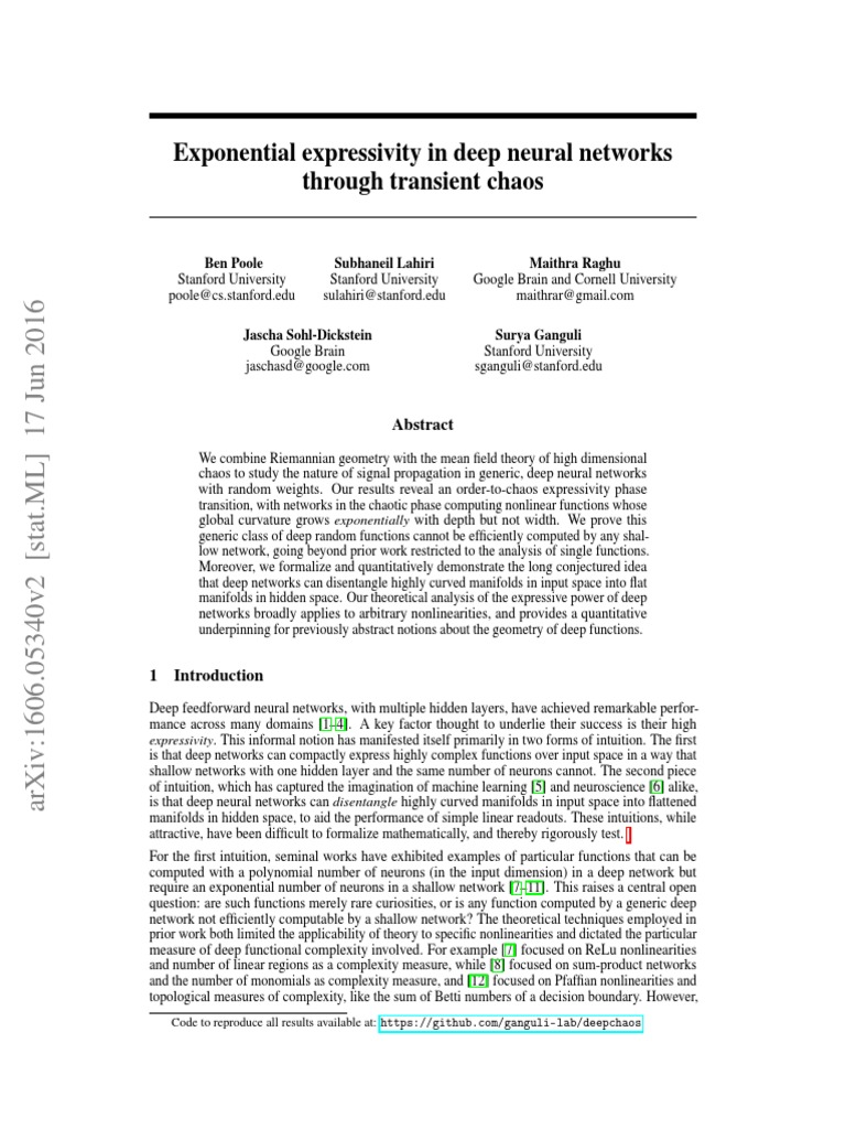 Exponential Expressivity in Deep Neural Networks Through Transient Chaos | PDF | Curvature ...