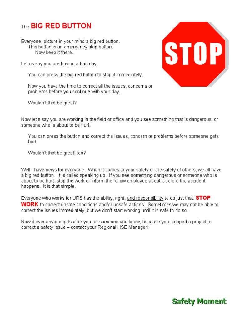 Big Red Button: Safety Moment | PDF