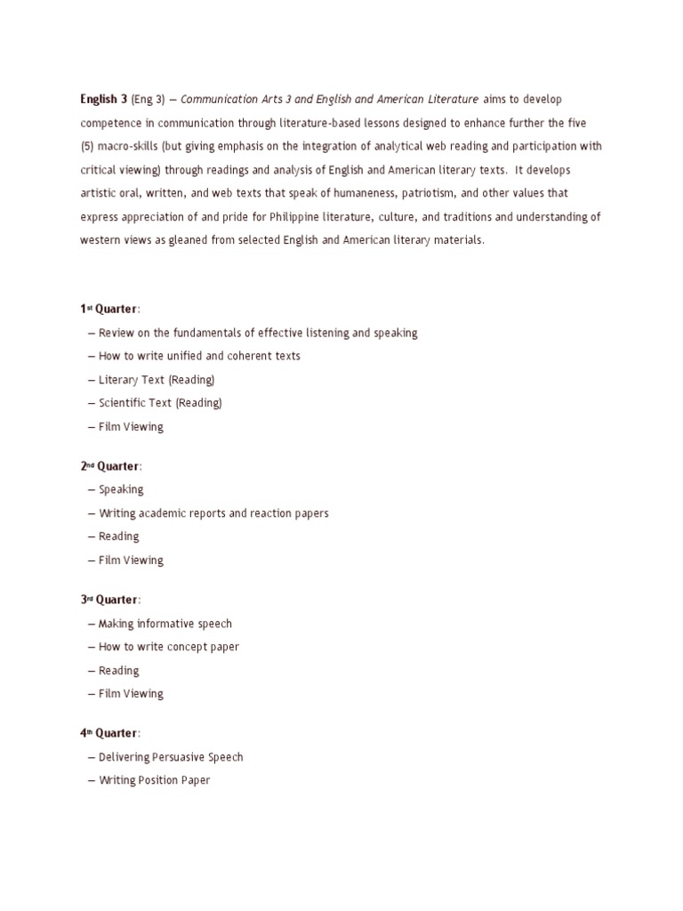 English 3 (Eng 3) - Communication Arts 3 and English and American ...
