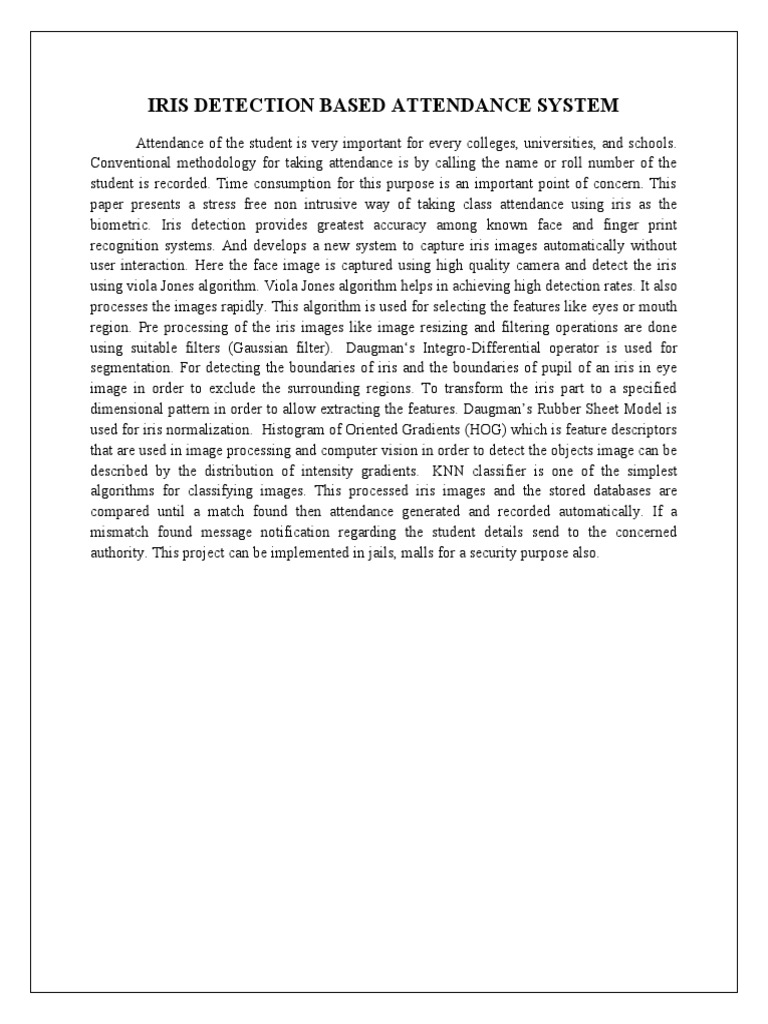 Iris Detection Attendance System | PDF