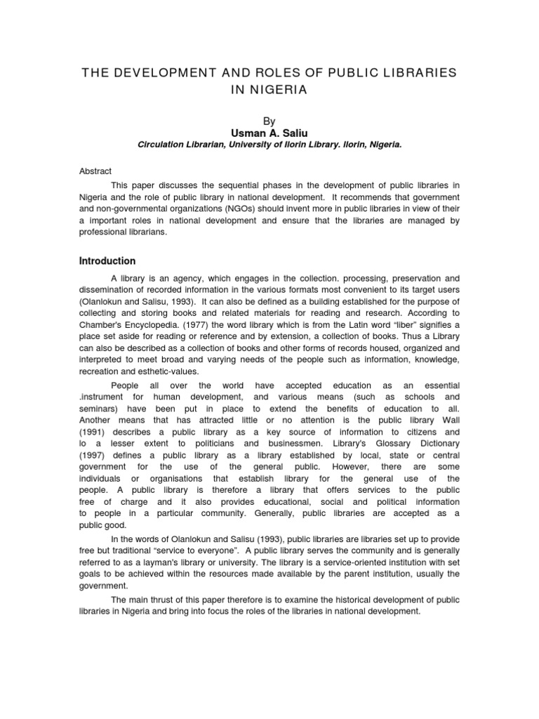 The Development and Roles of Public Libraries in Nigeria | PDF ...