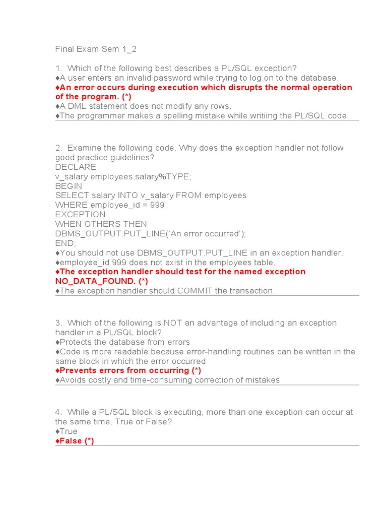 Final Exam Sem 1 - 2 | PDF | Subroutine | Pl/Sql