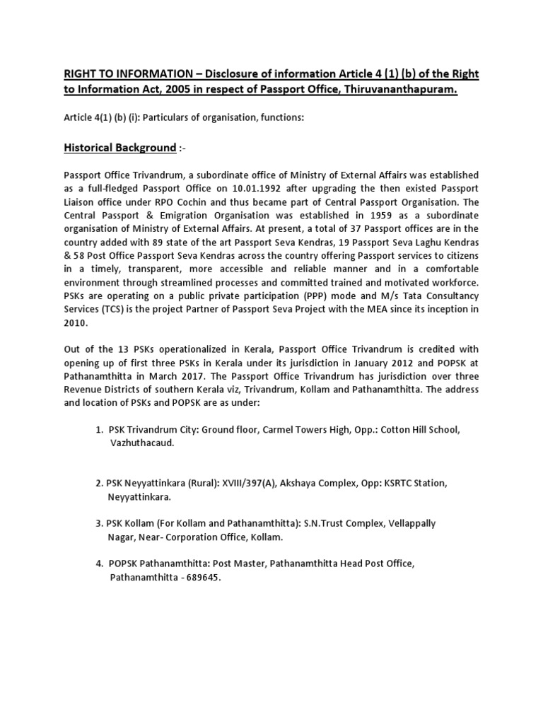 Rti Trivandrum | PDF | Passport | Freedom Of Information Laws By Country