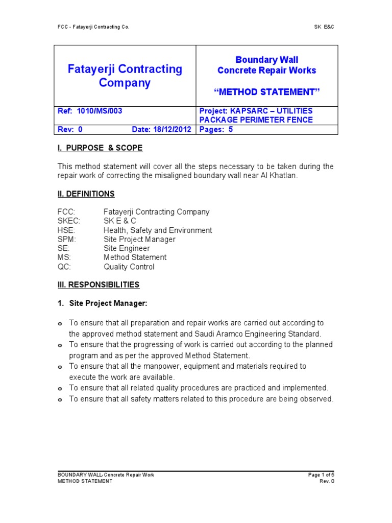 KAPSARC-MRK-Concrete Repair work-METHOD STATEMENT | PDF | Surveying ...