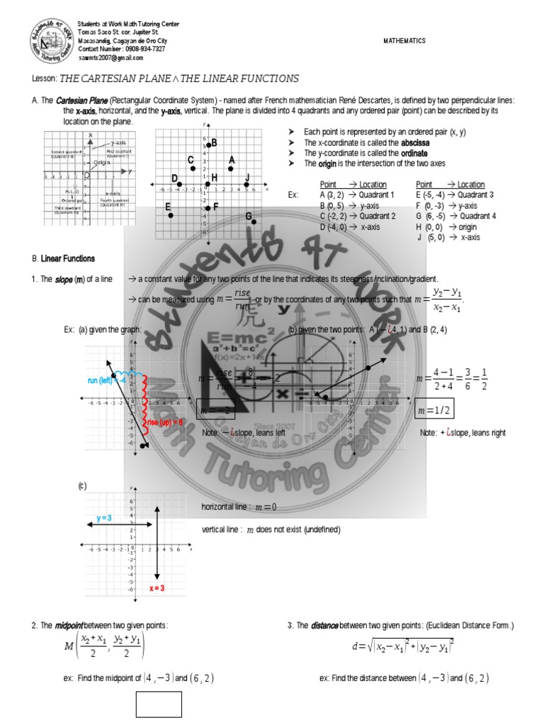Cartesian Plane & Linear Functions | PDF | Cartesian Coordinate System ...