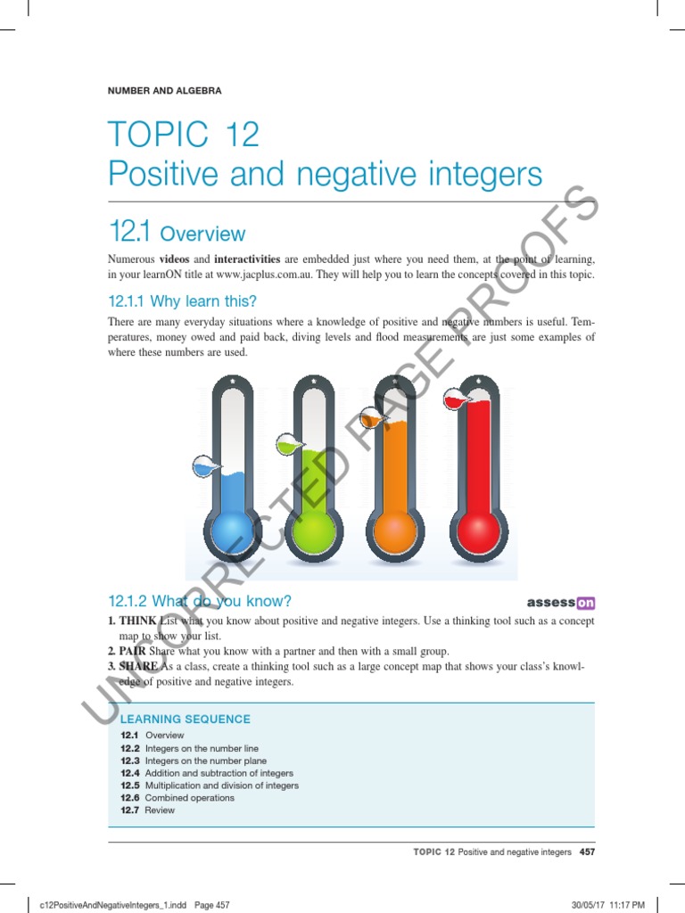 CH 12 Positive and Negative Integers | PDF | Cartesian Coordinate ...