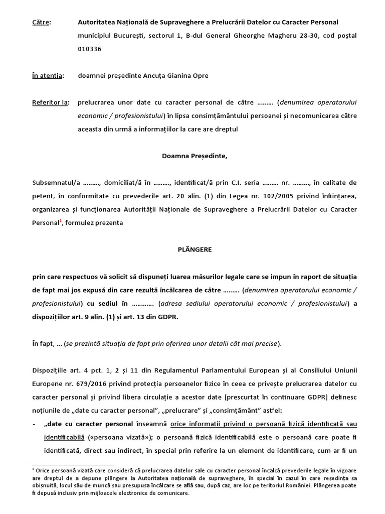 Model Sesizare ANSDCP | PDF