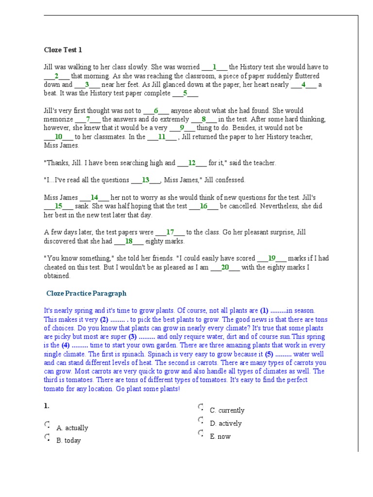 Cloze Test 1 | PDF
